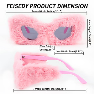 FEISEDY Women Plush Fuzzy Cat Eye Sunglasses Punk Soft Velvet Shades Ladies Handmade Party Masquerade Eyewear B2877