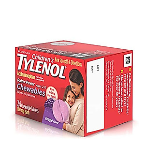Tylenol Children's Chewables, 160 mg Acetaminophen for Pain & Fever Relief, Grape,2 * 24 ct (48 Ct)