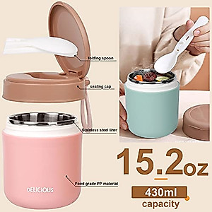 Insulated Food Container for Kids Adult - 15.2 Oz, Stainless Steel Vacuum Insulated Kids Food Jar with Folding Spoon, Leak Proof, Vacuum Insulated Thermo, Portable Food Bowl, Blue