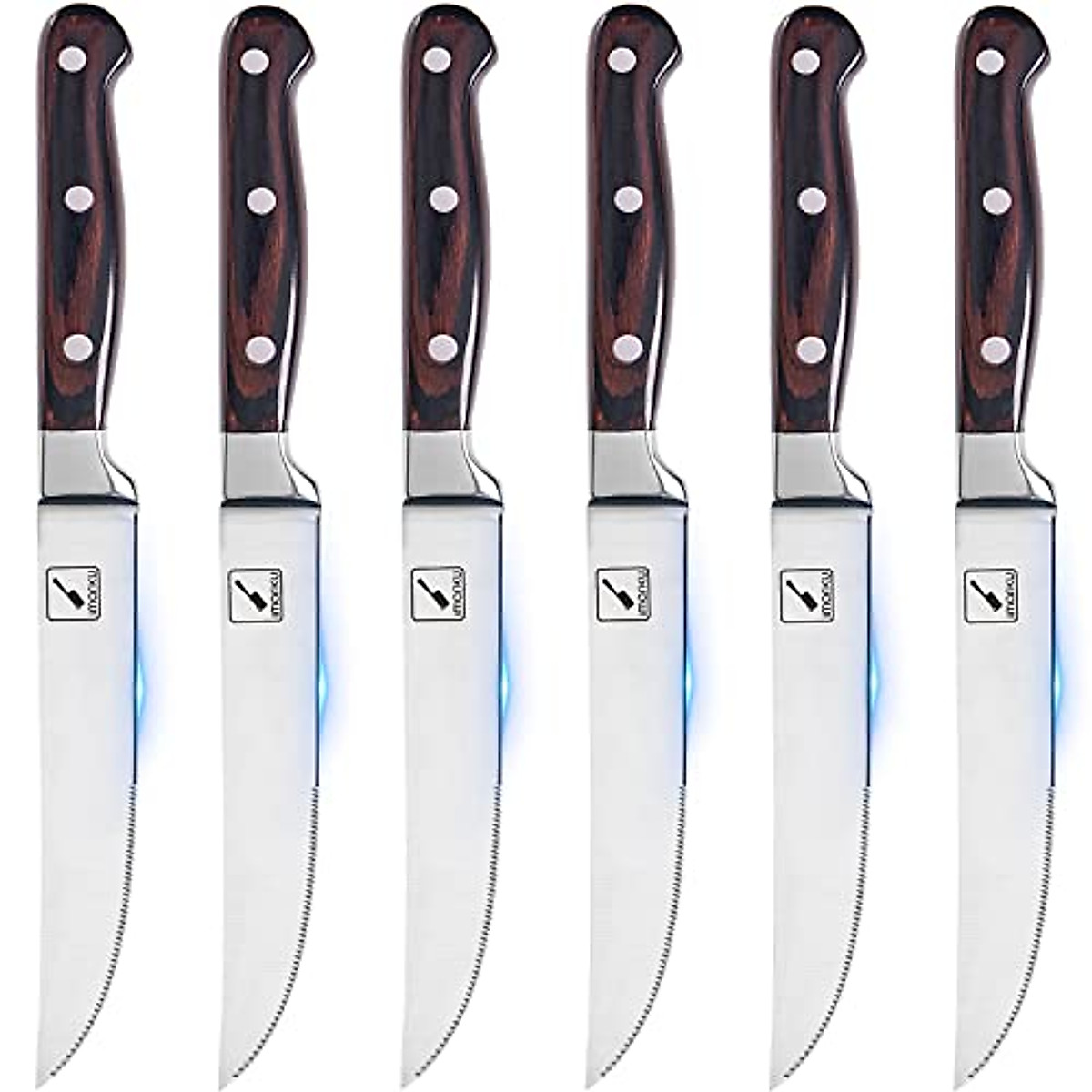 imarku Steak Knives, Steak Knives Set of 6, Premium Japanese Stainless Steel Steak Knife Set, Super Sharp Serrated Steak Knife with Pakkawood Handles and Gift Box