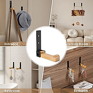 Folding Coat Hooks 5 Pcs Wooden Wall Hooks for Hanging Coat Heavy Duty Aluminum Alloy Adhesive Foldable Headphone Holder Coat Hooks Wall Mounted with Screws for Hat, Towel, Bag (Black)