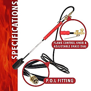 Gas One Propane Torch 500K BTU Heavy Duty Weed Burner Flamethrower with Flint Striker for Bigger Propane Tanks (5-40lb Propane Tanks)