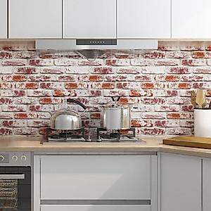 Brick Wallpaper Red Brick Peel and Stick Wallpaper Self-Adhesive Wallpaper Brick Contact Paper 17.7” × 118” Removable Wallpaper 3D Brick Paper for Backsplash Countertop Wall Realistic Brick Textured