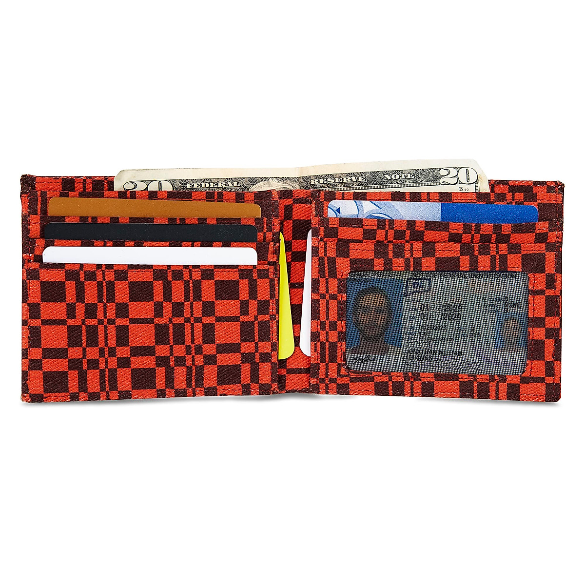 Eddie Bauer Men Signature Bifold Passcase Wallet (Available in Cotton Ripstop Nylon), Canvas Print-Red, One Size