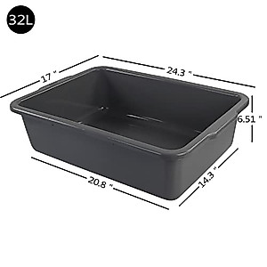 Doryh 3-Pack Large Commercial Bus Tub, 32 L Utility Bus Box, Grey