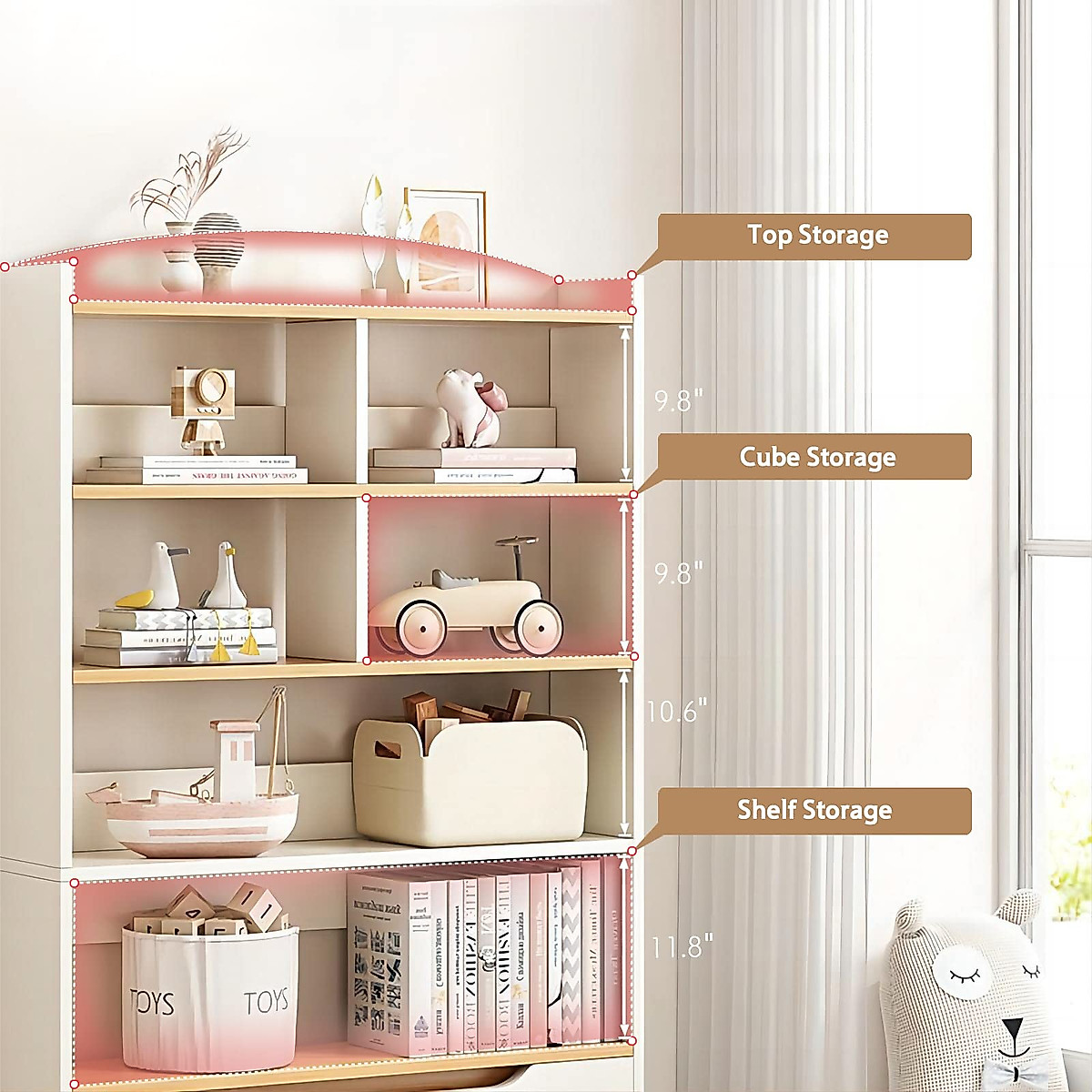 IOTXY Wooden Shelf Bookcase with Doors - 5-Tier Bookshelf with Storage Cabinet, Free Standing Display Rack, for Home Office, Living Room, Bedroom, White