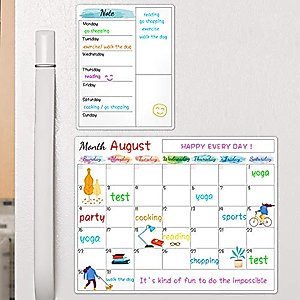 Dry Erase Fridge Magnetic Calendar - White Board Magnetic Calendar for Refrigerator Magnetic Calendar Kitchen Decor, 15"x 11.5", Calendar with Thin Protective Film and Grocery List Magnet Pad
