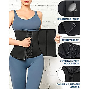 Reamphy Waist Trainer Corset Women Workout Trimmer Sweat Sports Girdle Belt Body Shaper (Black,L)