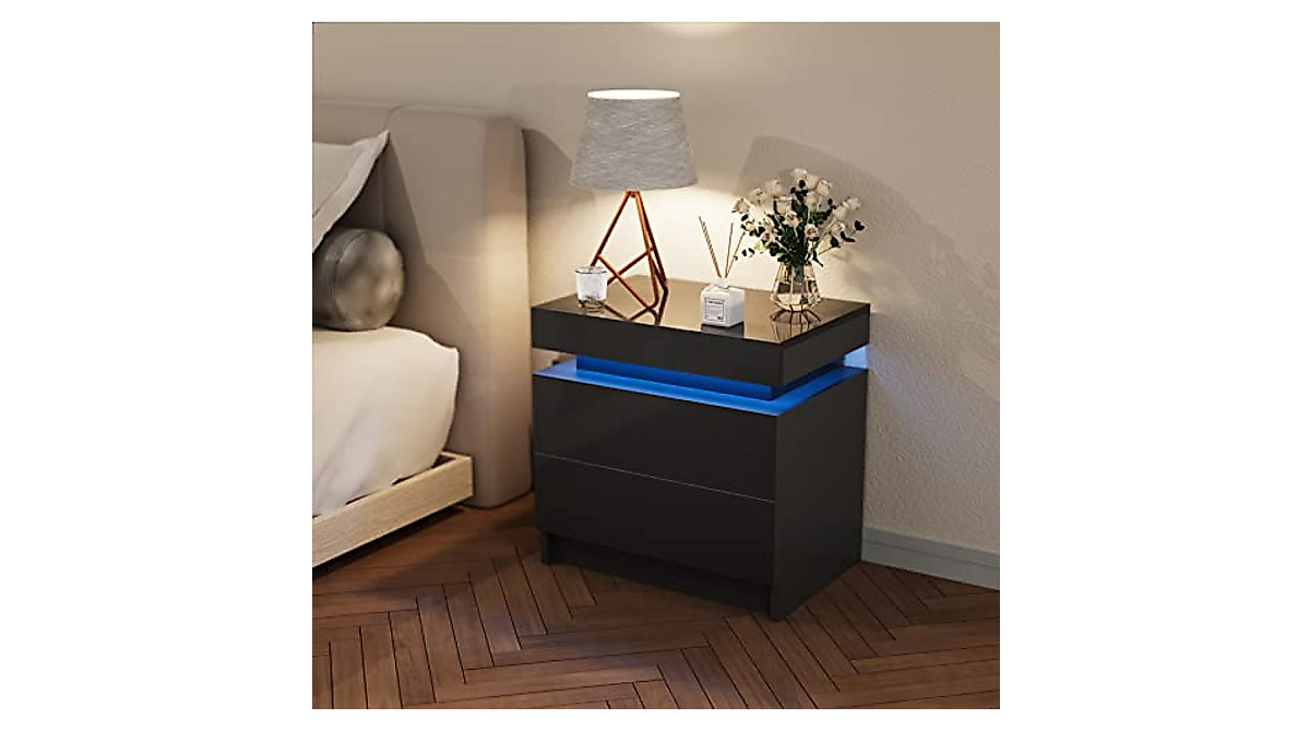 Semounva LED Nightstand with RGB Lights | Modern Bedroom Storage