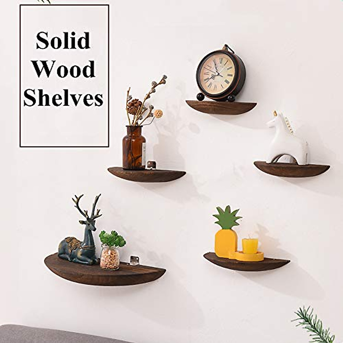 Semi-Circle Solid Wood Floating Shelves - Wall Decor & Storage