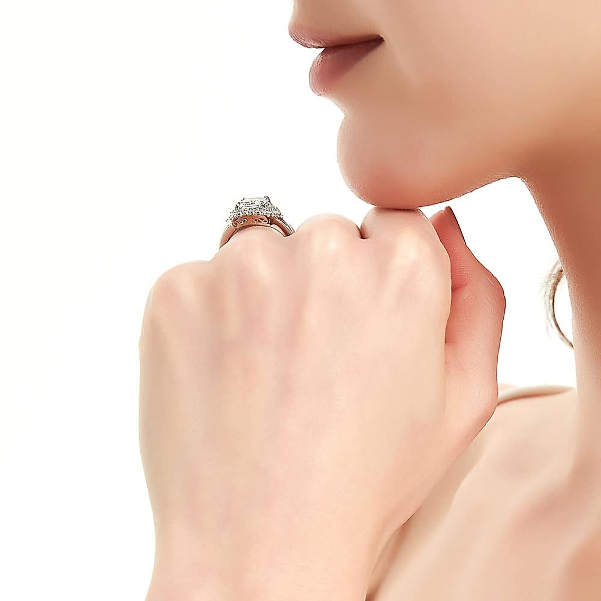 BERRICLE Sterling Silver Halo Wedding Engagement Rings Step Emerald Cut Cubic Zirconia CZ Statement Cocktail Split Shank Ring for Women, Rhodium Plated Size 8