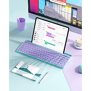 seenda Bluetooth Keyboard for iPad, 2.4G + Bluetooth Multi-Device Typewriter Keyboard with Number Pad, Tablet Holder for iPad Tablet, Andriod Phone, MacBook/Windows PC Desktop, Barbie Purple