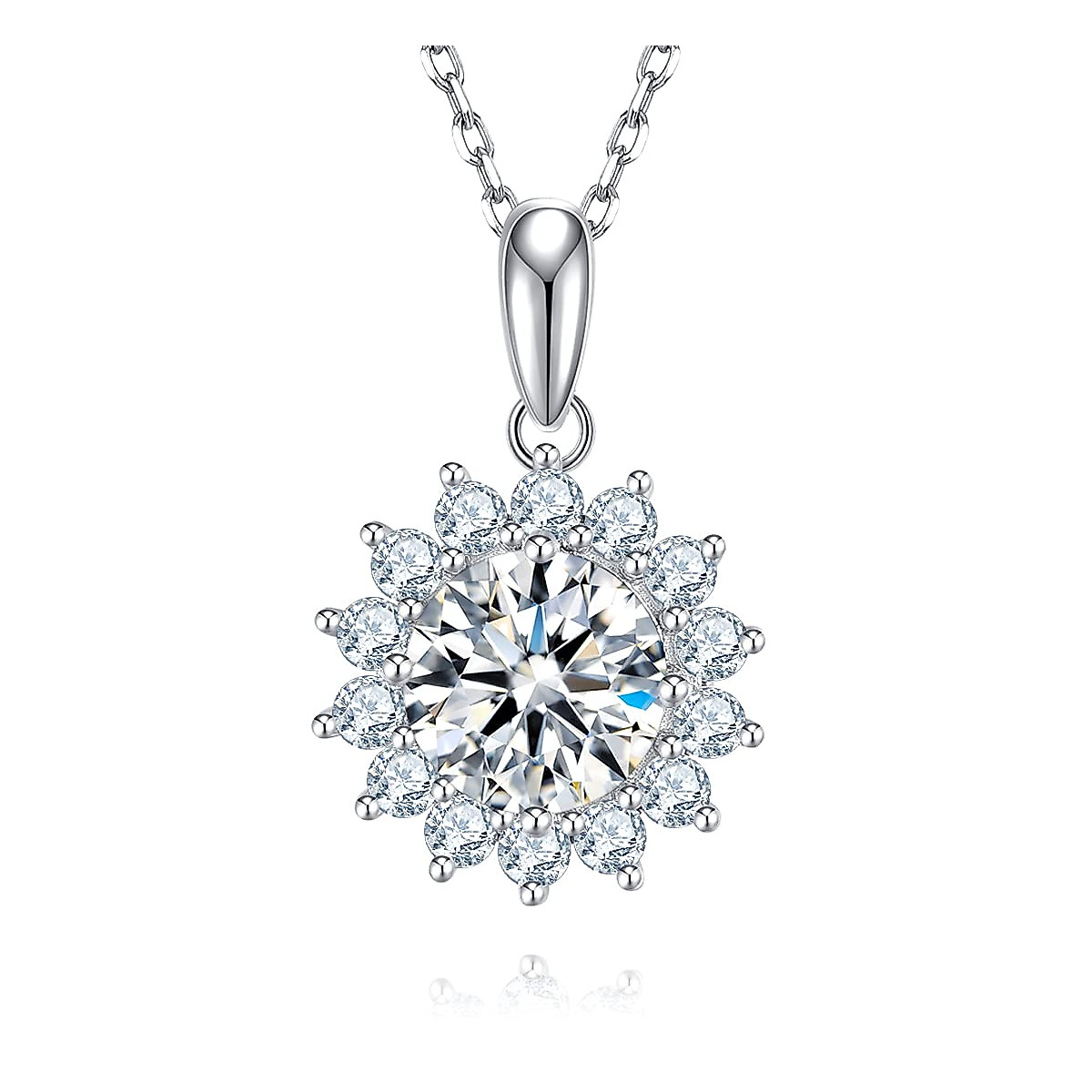 SecreTalk 1-4CT Moissanite Pendant Necklace for Women, Sunflower 18K White Gold Plated Silver Diamond Necklace Gift for Wife Mother Her (4CT)