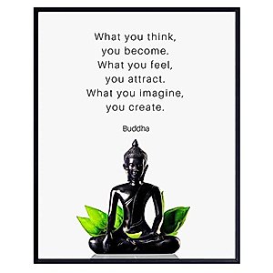 Buddha Quotes Wall Decor - Inspirational Quote Wall Art - Zen Meditation Decor - Buddha Statue Wall Art - Spiritual Gifts for Women, Men - New Age Spa Room Decor - Yoga Wall Art - Buddhism Buddhist