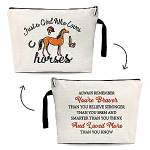 ZHANTUONE Just a Girl Who Loves Horses Cosmetic Bag，Horses Lover Gifts，Equestrian Gifts for Girls，Horse Lover，Equestrian Gifts，Equestrian Travel Cosmetic Bag，Horseshoe Gift，Horse Cosmetic Bag