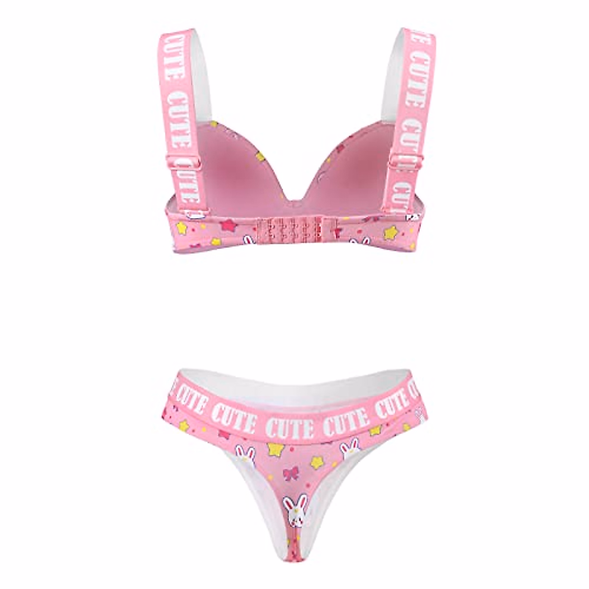 Littleforbig Women Nightwear Strap Sleepwear Cami Top and Thong Bralette Set - Usagi Sporty Pink M