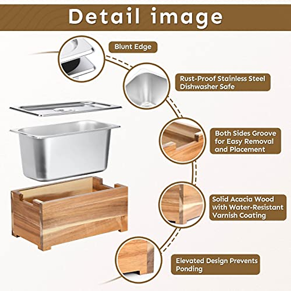 HULISEN Kitchen Compost Bin Countertop, Wooden Compost Bucket with Stainless Steel Insert, 1.6 Gallon Counter Food Waste Bin with Lid, Indoor Composter Caddy, Easy Clean Compost Trash Can