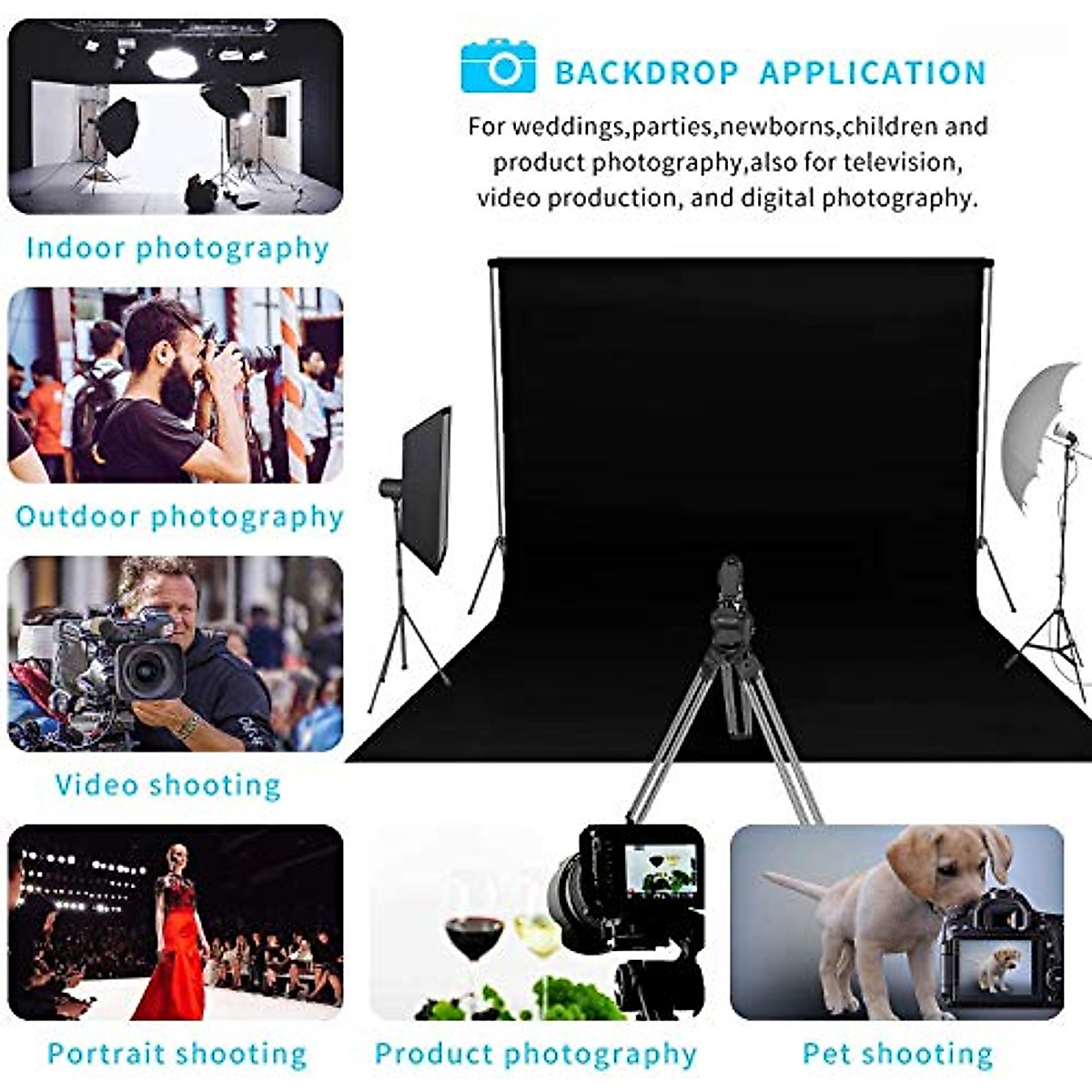 MOUNTDOG 6.5 x 10ft Black Backdrop Background for Photography, Polyester Fabric Chromakey Black Photo Backdrop Curtain Background Screen Collapsible Seamless for Photo Video Studio(Stand NOT Included)