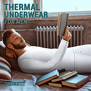 Thermal Underwear for Men (Thermal Long Johns) Sleeve Shirt & Pants Set, Base Layer w/Leggings Bottoms Ski/Extreme Cold White Small