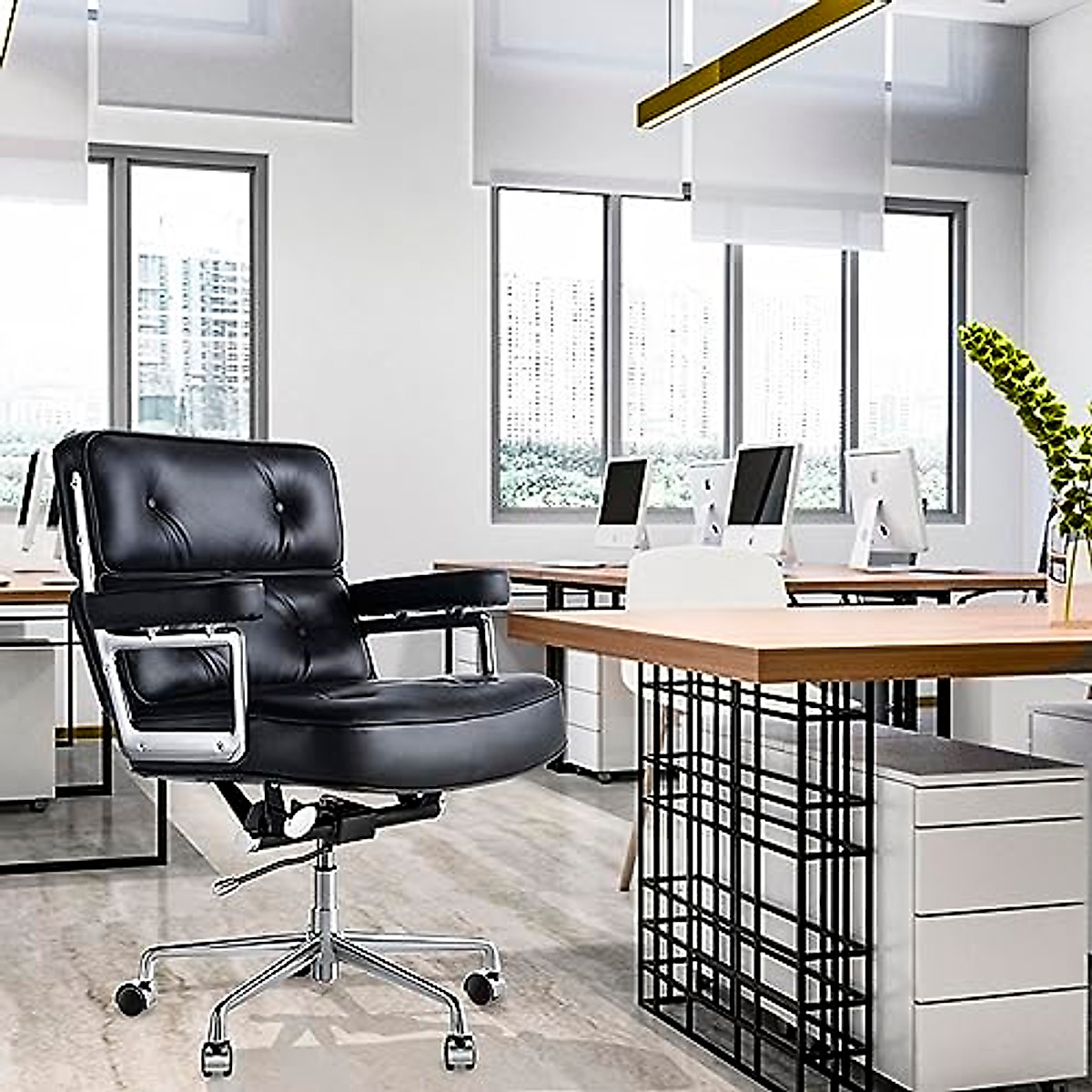 DHAEY Black Office Chair,PU Leather Desk Chair with Wheels,Adjustable Computer Executive Chair,Swivel Task Chair with Soft Backrest & Mute Pulley & Soft Sponge,Tilt Back to 120°,Easy to Assemble