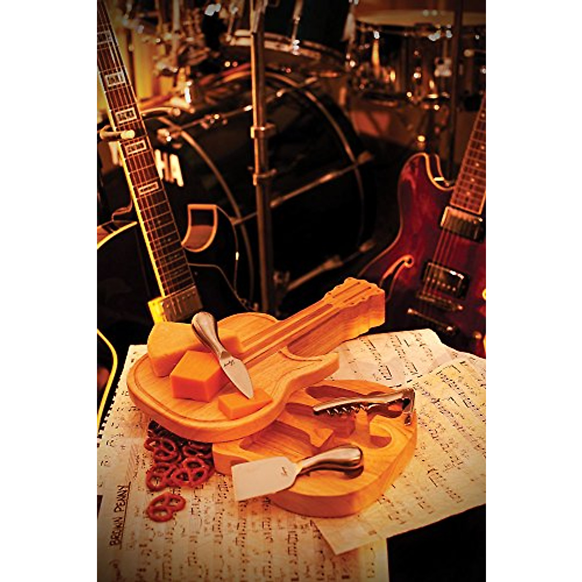 TOSCANA - a Picnic Time brand Guitar Cheese Board & Knife Set, Novelty Charcuterie Board Set with Cheese Knifes, Cheese Boards Charcuterie Boards, Serving Platter, (Bamboo)