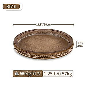 Hanobe Wood Decorative Tray Round: Brown Bead Tray for Coffee Table Rustic Wooden Trays Decor Farmhouse Kitchen Counter Circle Tray Vintage Centerpiece for Living Room Candle Holder Home Organizer