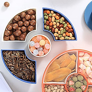 XKXKKE Divided Serving Dishes with Lid, Serving Tray with Lid, Round Divided Plates, Sectional Serving Tray Removable Party Snacks Tray for Candies, Nuts, Veggies, Fruits and Appetizer (Blue)