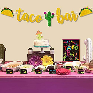 Kitticcino Taco Bar Decoration Kit - Banner Sign Tents Garland for Cinco De Mayo Mexican Fiesta Themed Party Bachelorette Bridal Shower, Housewarming