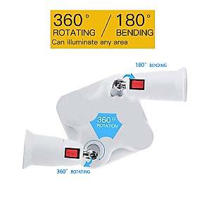 CLWHJ-360 Degrees Adjustable 2 in 1 E26/E27 Splitter Socket Adapter. E26/E27 Standard LED Bulbs 360 Degrees Adjustable 180 Degree Bendable Max Watt 120W (2 in 1)