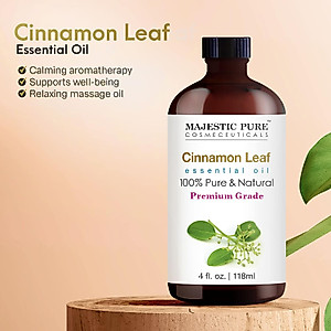 MAJESTIC PURE Cinnamon Essential Oil | 100% Pure and Natural Cinnamon Oil | Premium Grade Essential Oils for Hair Care, Home Diffusers, Skin, Aromatherapy, Massage and Humidifiers | 4 Fl Oz