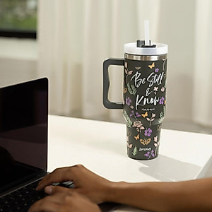 Love in Faith | Stainless Steel 40oz Tumbler with Handle | Vacuum Insulated | Faith-Based Christian Gifts | Be Still