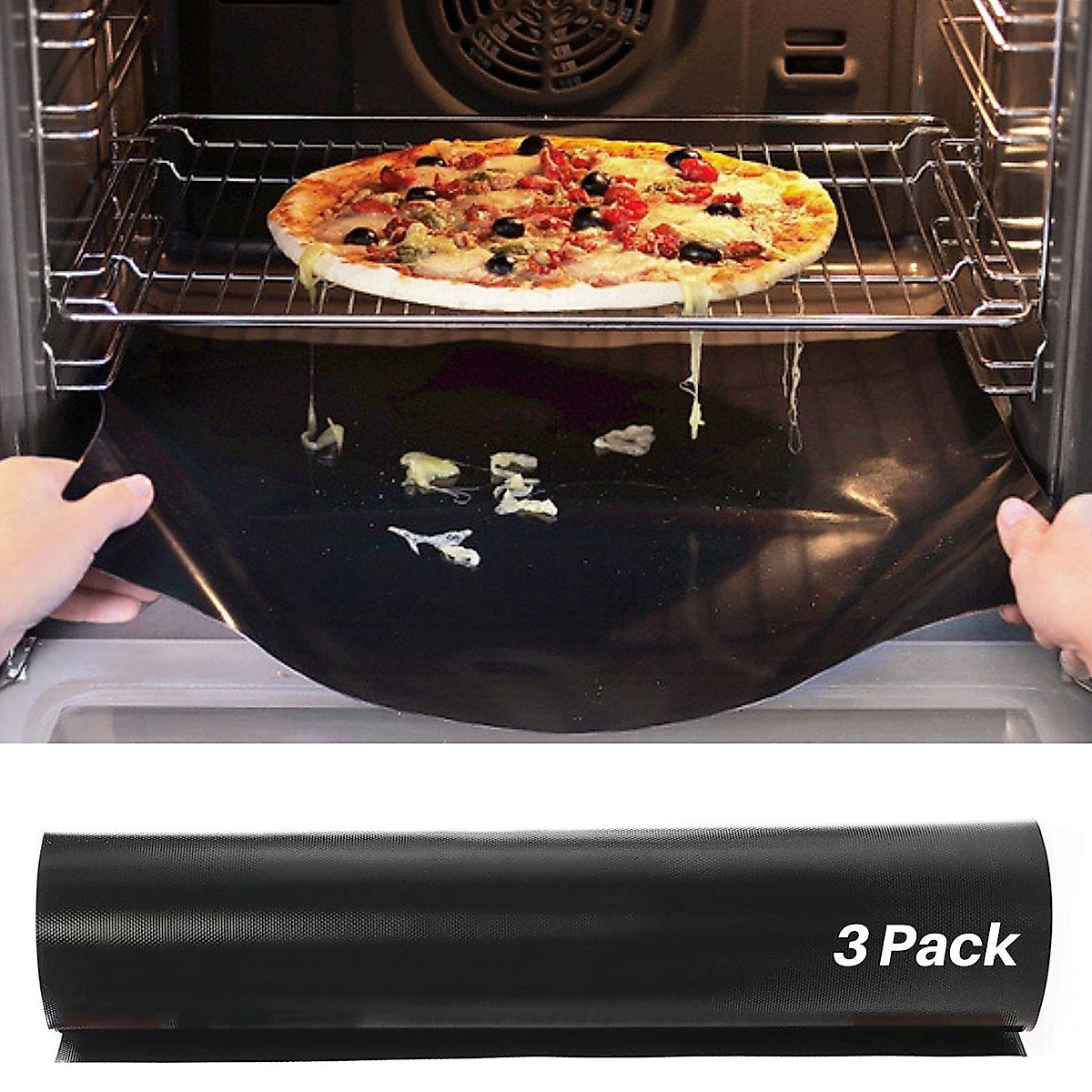 Oven Liners for Bottom of Electric Oven, 16 x 24 inch Reusable Nonstick Heat Resistant Liner Mat for Gas Oven, Microwave, Charcoal, Outdoor BBQ Grill Mats 3(Pack/Piece)