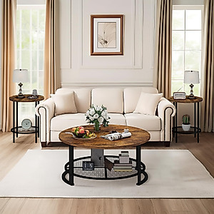 Recaceik Coffee Table Set, Coffee Table & Two End Side Table, Modern 3-Piece Living Room Table Set for Office, Living Room, Apartment, Small Space, Easy Assembly Furniture, Rustic Brown