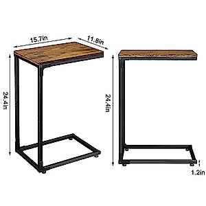 Fixwal C-Shaped End Table Set of 2, Side Tables Couch Table, Snack Table for Living Bedroom Coffee Snack Laptop, Rustic Brown
