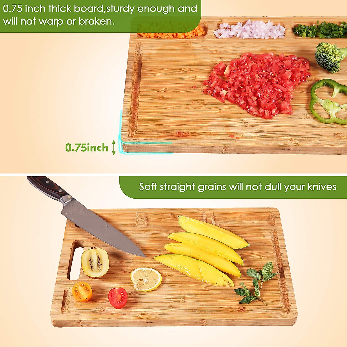 InnoStrive Cutting Board 100% Organic Bamboo Cutting Board For Kitchen Durable Chopping Board For Meats Bread Fruits With Deep Juice Croove…