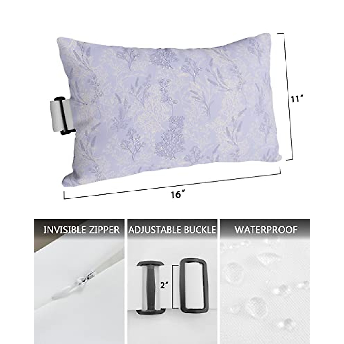 Recliner Head Pillow Ledge Loungers Chair Pillows with Insert Flower Spring Simple Hand Painted Plant Lavender Purple Lumbar Pillow with Adjustable Strap Patio Garden Cushion for Bench Couch, 2 PCS