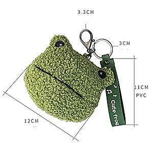 Cute Green Plush Frog Coin Purse Kawaii Frog Coin Wallets Pouch Plush Keychain for Headset Key Credit Card Holder Storage Bag