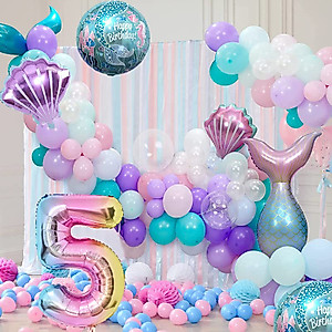 Mermaid Birthday Decoration Mermaid Balloons Kit Sea Balloon Mermaid Foil Balloon Mermaid Tail Balloons for Girls Mermaid Party (Number 5)