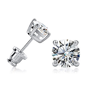 Ladylike Moissanite Stud Earrings White Gold Plated 925 Sterling Silver Earring 0.6ct-4ct D Color VVS1 Brilliant Round Cut Lab Created Diamond Moissanite Earrings for Women Men (total 1.0 carats)