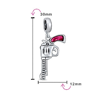 Western Marksmen Pistol Revolver Gun Dangle Bead Charm For Women Oxidized .925 Sterling Silver Fits European Bracelet