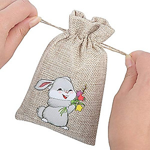 CCINEE 36PCS Easter Burlap Bags with Drawstring,Bunny Burlap Gift Bag Jute Line Goody Bags for Kids Party Favor Supply