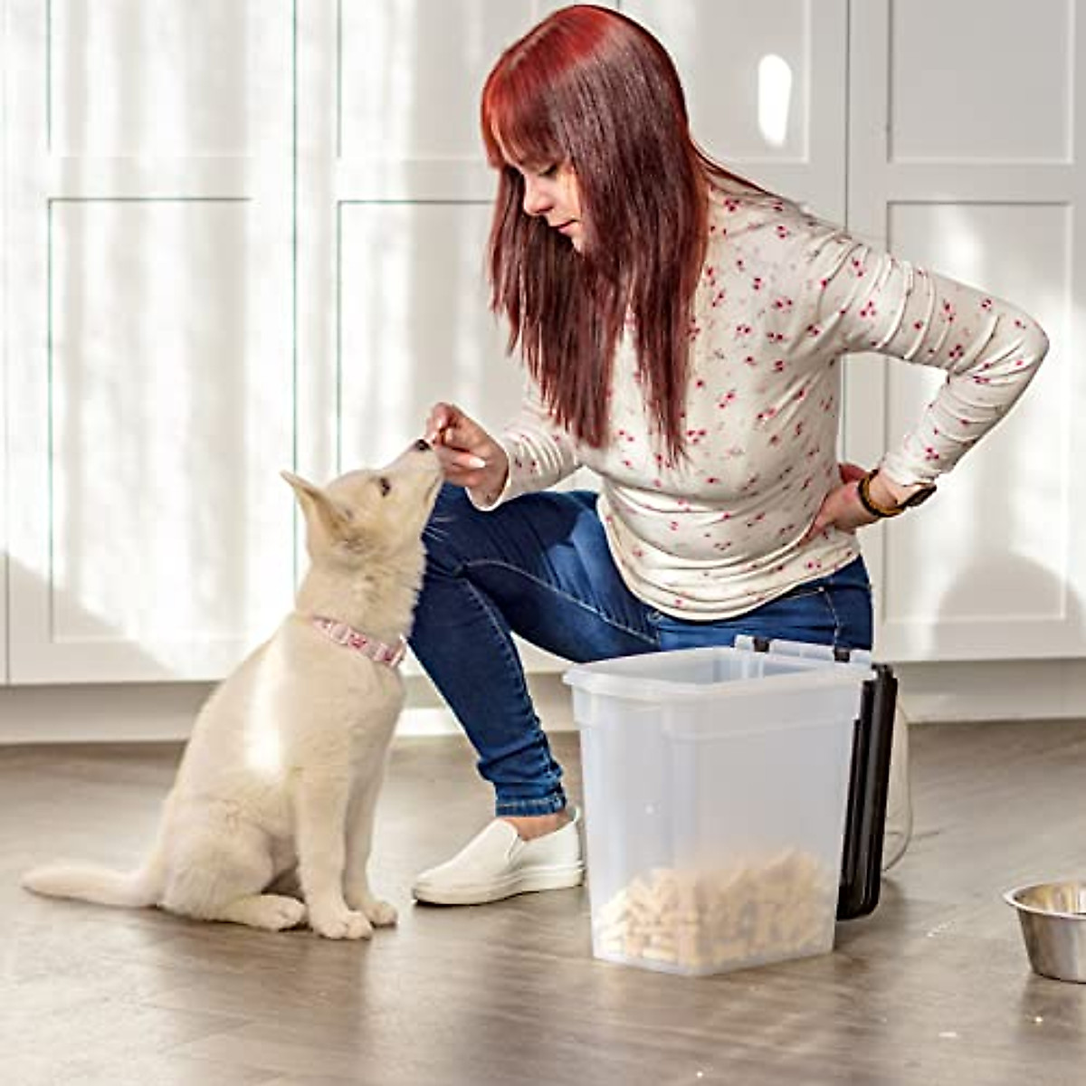 IRIS USA 10 Lbs / 12.75 Qt WeatherPro Airtight Pet Food Storage Container, for Dog Cat Bird and Other Pet Food Storage Bin, Keep Pests Out, Keep Fresh, Translucent Body, BPA Free, Clear/Black