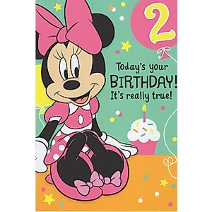 Minnie Mouse Happy 2nd Second Birthday Card (Age 2) - Today's Your Birthday! It's Really True! Bye-Bye to One, Hello to Two! Happy Birthday!