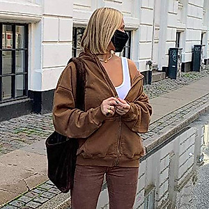 KUGUYIBO Women's Oversized Sweatshirt Y2K E-Girl Hoodies Pullover for Teen Girls Long Sleeve Jackets Baggy Streetwear (Brown, s)