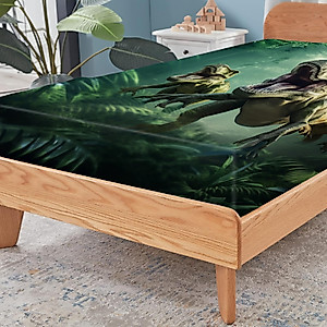 VTKON Dinosaurs Bed Sheets Twin for Boys Easy Care Dinosaur Bedding Set 3D Green Realistic Dinosaur Sheets Kids Soft Microfiber Bedding Sheets Set with 1 Fitted Sheet 1 Flat Sheet and 1 Pillowcase