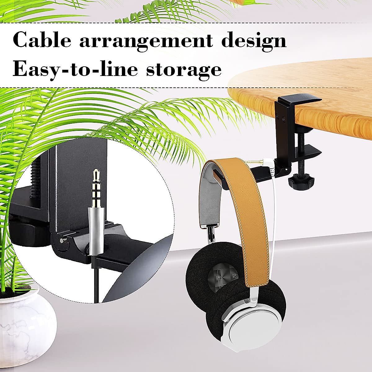 NCHONHONG Headphone Holder with Cable Organizer Aluminum Foldable Headset Stand Hanger Under Desk Save Space Headphone Hook for Universal Headphones