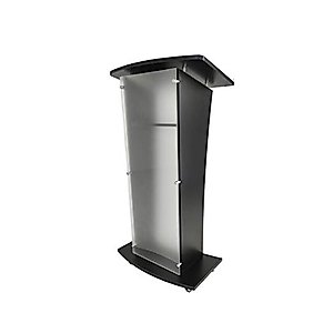 Acrylic Church Podium Pulpit Debate Conference Lectern Plexiglass Lucite Black Wood Shelf Cup Holder on Wheels 1803-5-BLACK-NPF