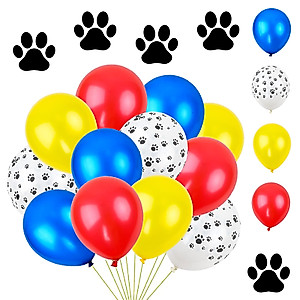RUBFAC 36pcs Paw Patrol Balloons 12inch with Colorful Dog Paws Print Balloon Include Red, Yellow, Blue, Puppy Balloons for Boys Paw Patrol Birthday Decorations