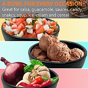 KSEV Salsa Bowls – 6 Pack (Black), 13oz BPA FREE Small Bowl Unbreakable Mexican Molcajete Chips Guacamole, Serving Dish, Sauce Cup, Side bowl, Snack, Chips, Dip, Nuts, Candy, Ice Cream, Party Use