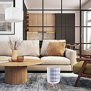 Trash Can with Lid Plaid Shirt Crossed Lines Vintage Seamless paterns Set Plaid Tartan Wood Small Garbage Bin Waste Bin for Kitchen Bathroom Bedroom Press Cover Wastebasket 7L/1.8 Gallon